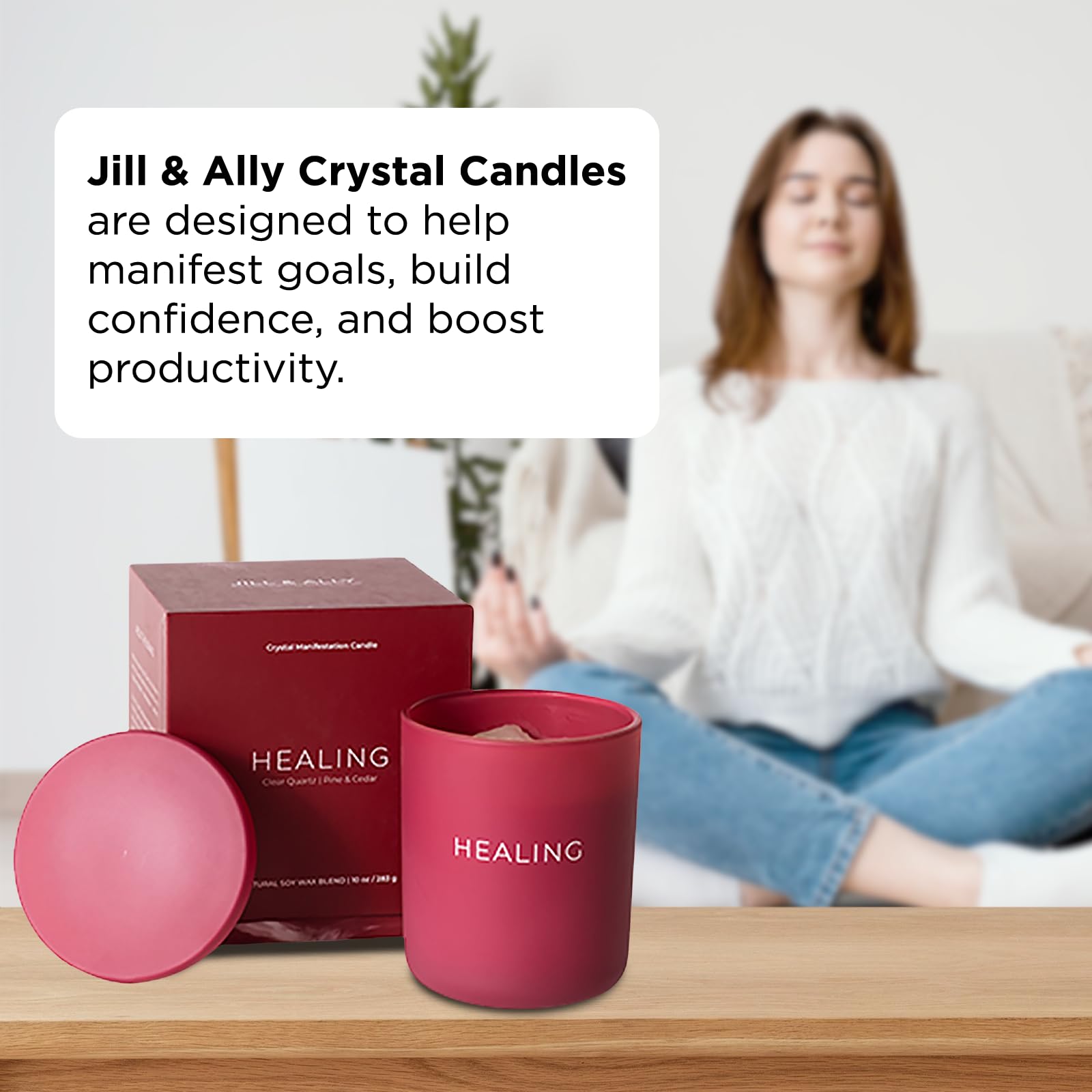 Jill & Ally Blessed Crystal Manifestation Candle with Lid - Harvest Moon Scented with Blue Agate, 100% Soy, 45 Hours Burn Time, Relaxing Aromatherapy for Meditation and Positive Energy