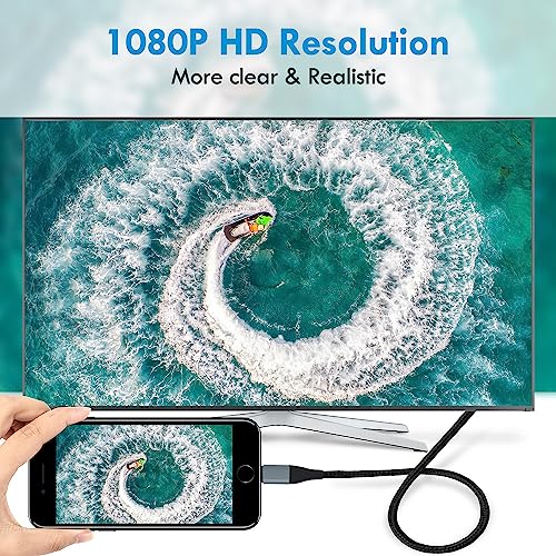 lulaven HDMI Cable for iPhone to TV, Lighting to HDMI Adapter Connector Compatible with iPhone14, 13, 12, 11 & YouTube TV Output with 1080P HD Display, Just Plug and Play (6.6FT, Grey)