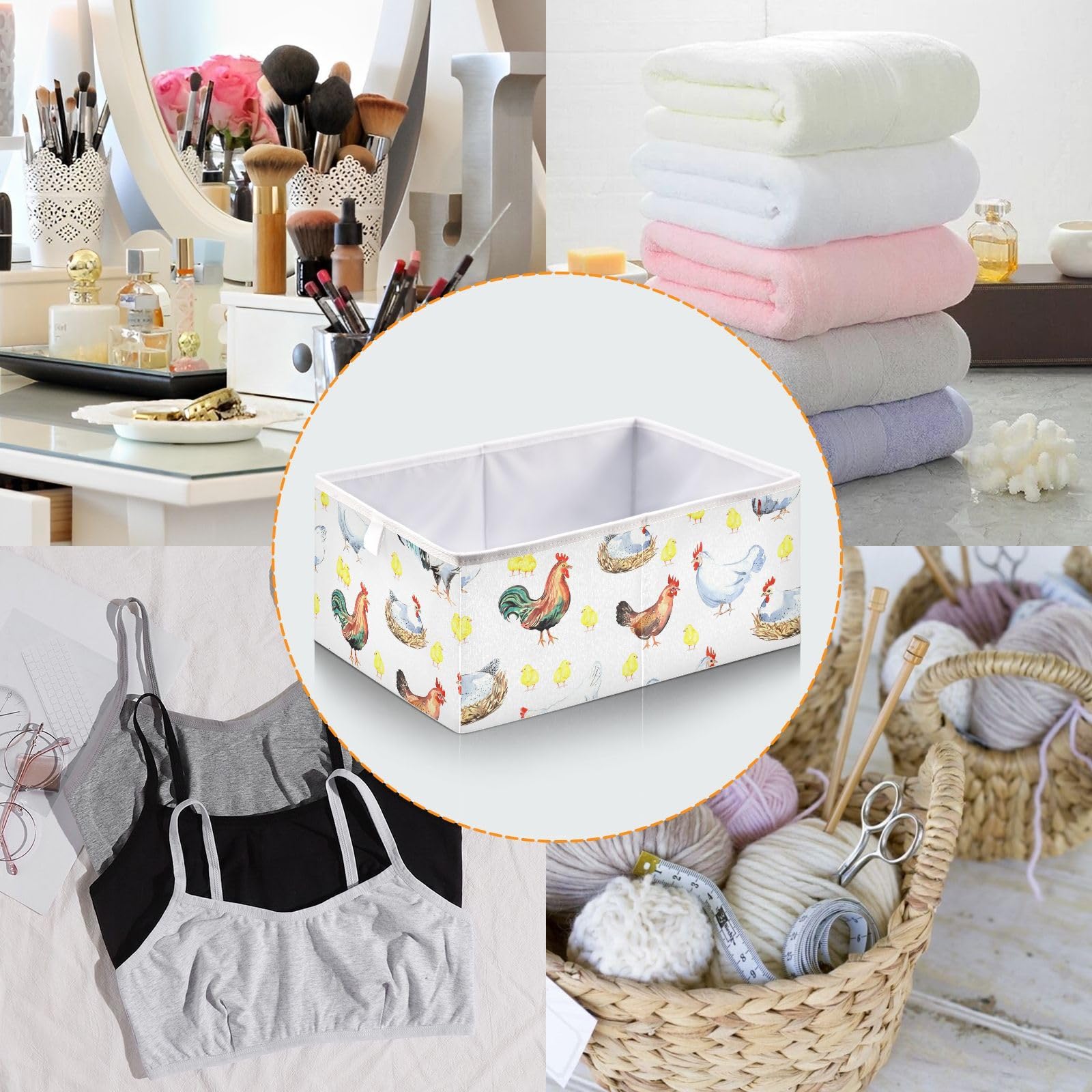 KOPIRIT Rooster Chicken Storage Baskets Clothing Closet Organizers Storage Bins Foldable Storage Box for Closet Shelves Organizing