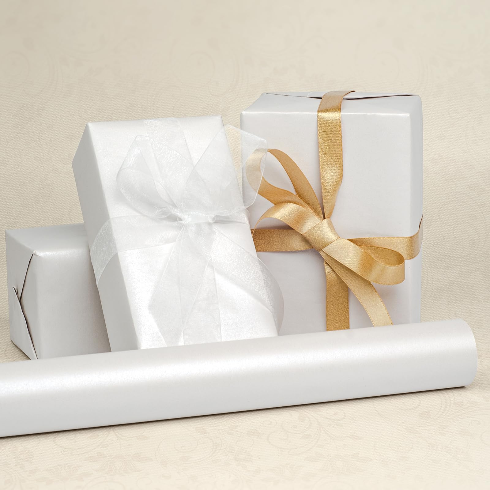 LDGOOAEL Mini Short Wrapping Paper Roll (17 inches X 32.8 feet) - Solid Color Pearly White for Birthday, Wedding, Baby Shower