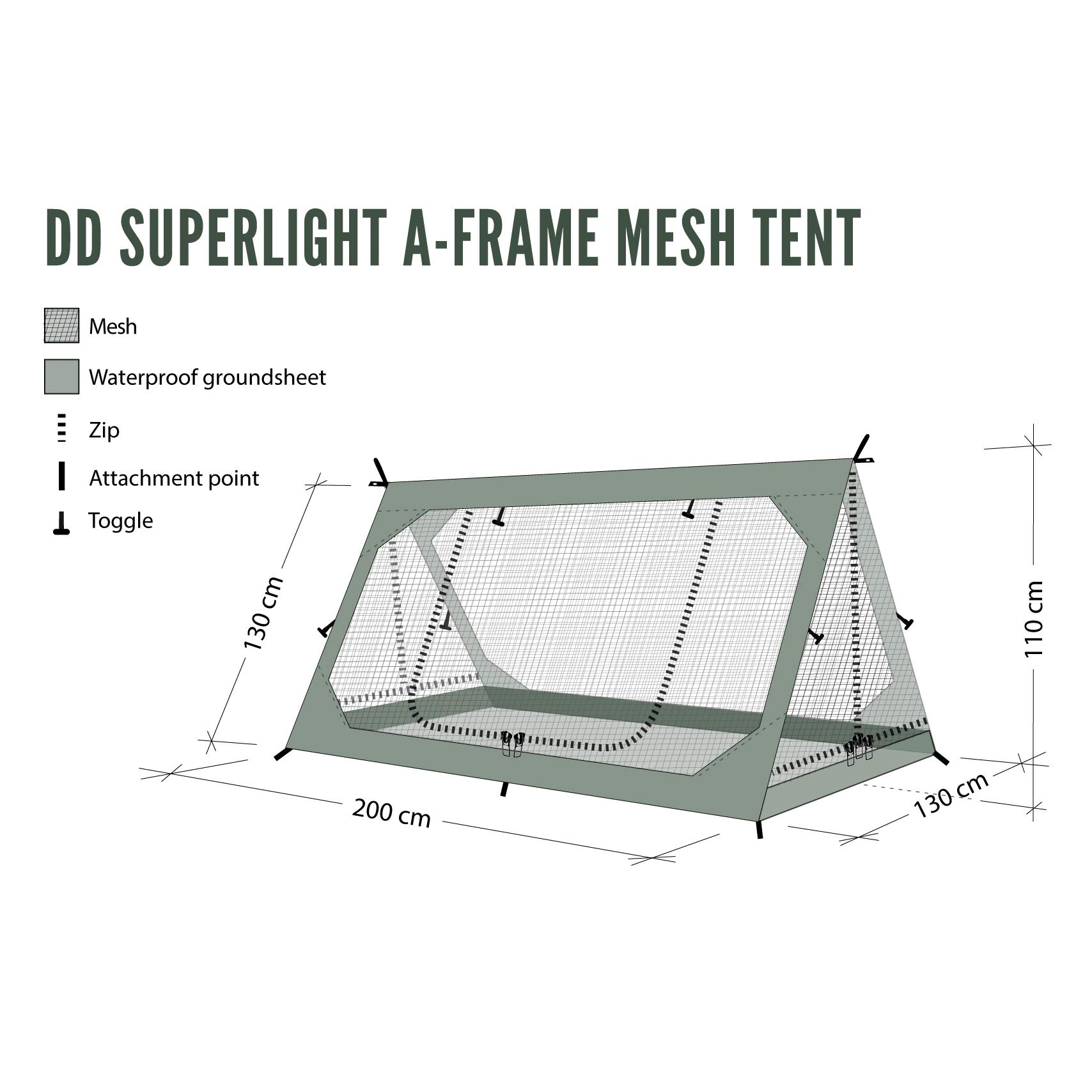 DD Hammocks - DD SuperLight A-Frame Mesh Tent: Ultralight 2 Person Insect Proof Tent, Compact and Portable Mosquito Net for Hiking Camping and Adventure Sports