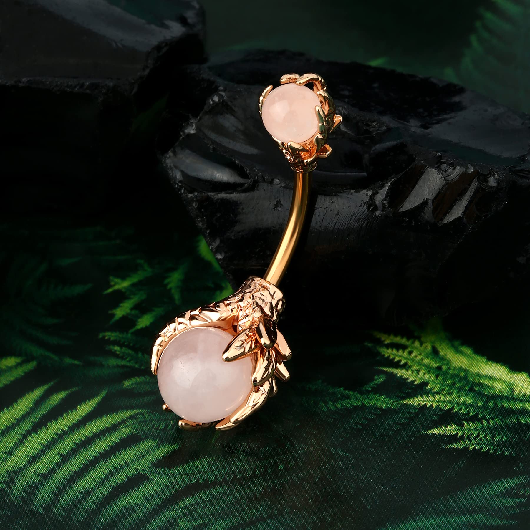 COCHARM Pink Belly Button Rings Crystal Rose Gold Belly Button Ring 14 Gauge Belly Piercing Rings for Women