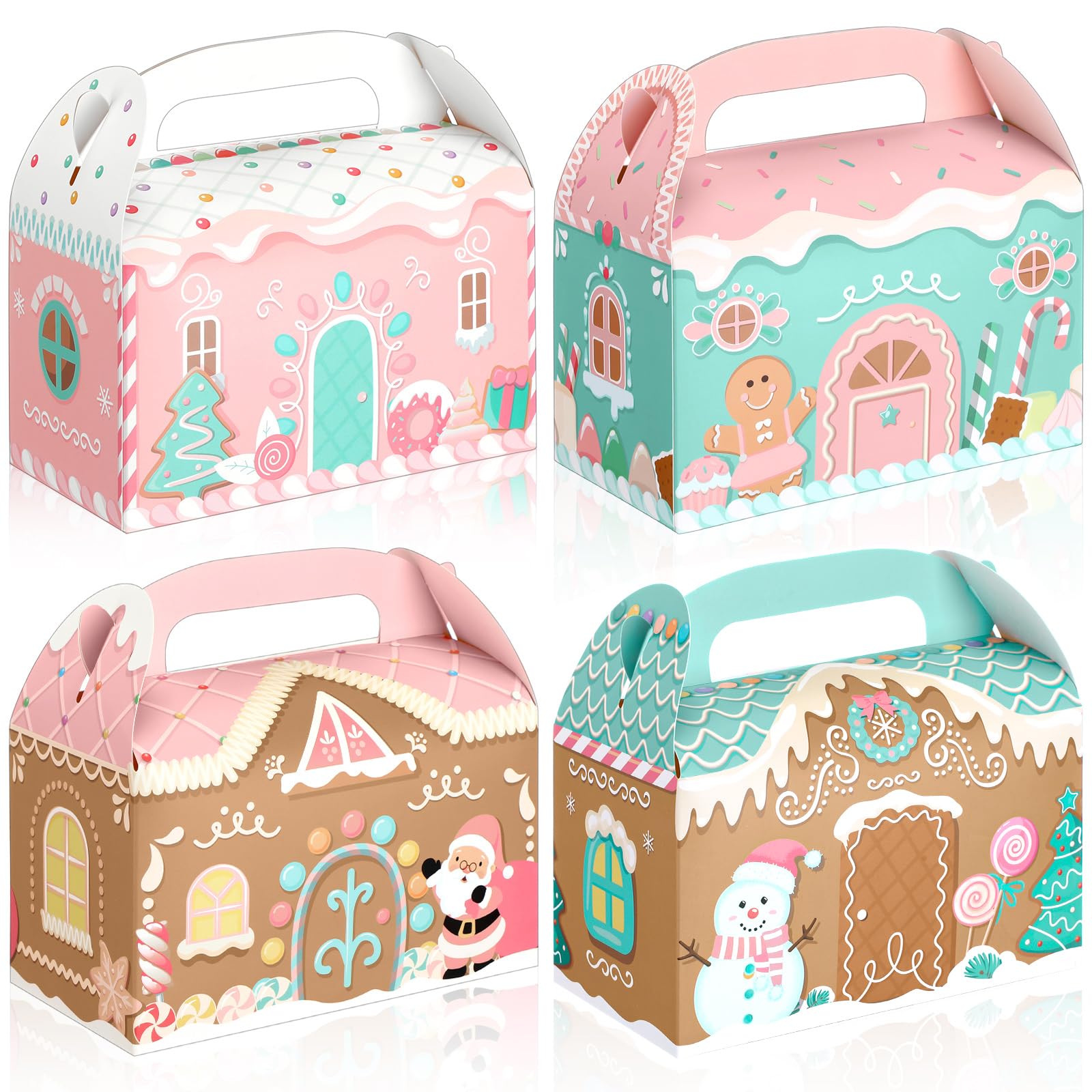 Kritkin 20 Pcs Pink Christmas Treat Boxes 3D Gingerbread House Cookie Boxes Cute Xmas Cardboard Gable Goodie Gift Boxes for Snacks Macaron Candy Party Favor Family Class Gifts Giving