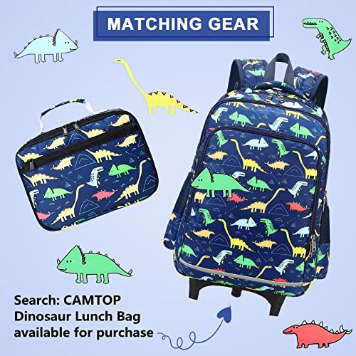 CAMTOP 18 Inch Rolling Backpack Boys Travel Roller Bag with Wheels Kids School Bags Wheeled Luggage Backpack(Dinosaur)