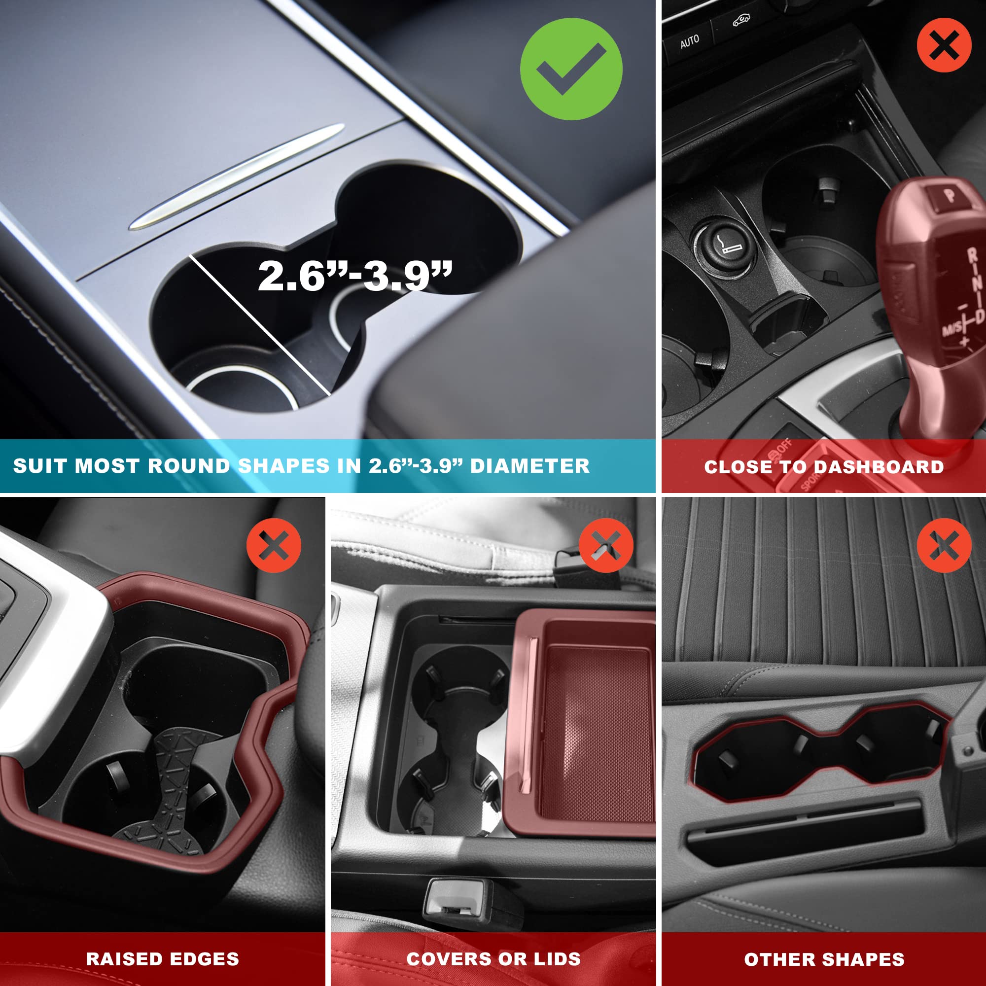 Car Cup Holder Tray with Expandable Base Car Food Tray Table Compatible with Yeti 20/26/30 oz Hydro Flasks 32/40 oz Camelbak 32/40 oz and Other Bottles in 3.4"-3.8"