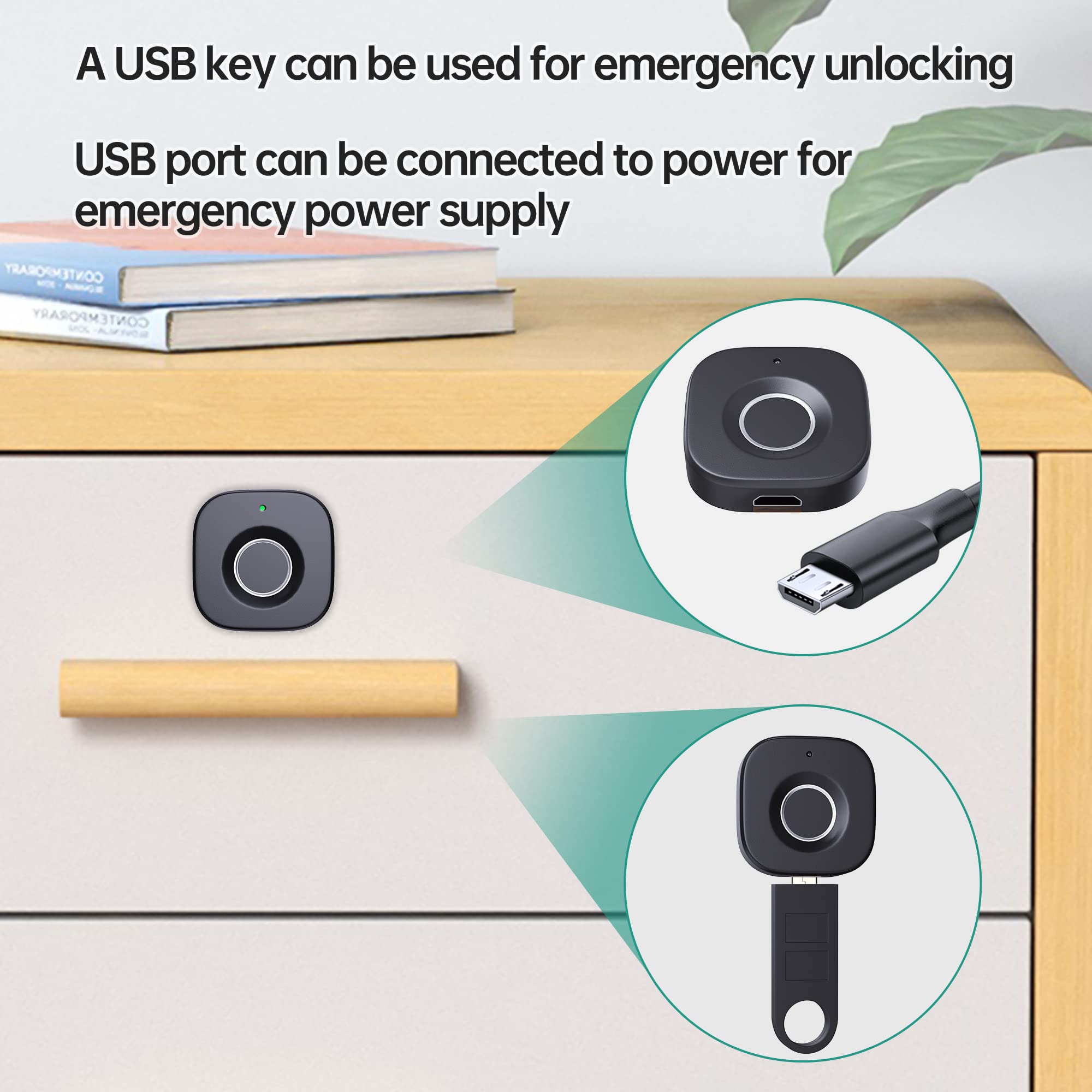 CODACE Bluetooth Fingerprint Cabinet Lock - Smart Biometric Drawer Lock with USB Key for Keyless Hidden File Cabinet and Office/Home Wooden Cabinet Drawer Storage