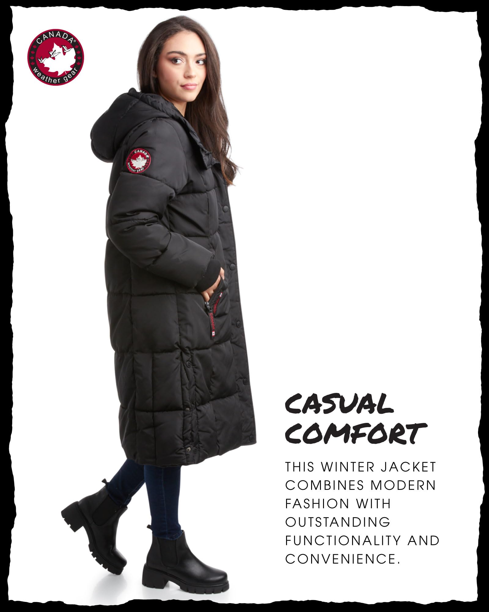 CANADA WEATHER GEAR Womens Winter Coat Full Length Quilted Puffer Parka Plus Size Heavyweight Maxi Jacket for Women, S-3X, Size Large, Jet Black