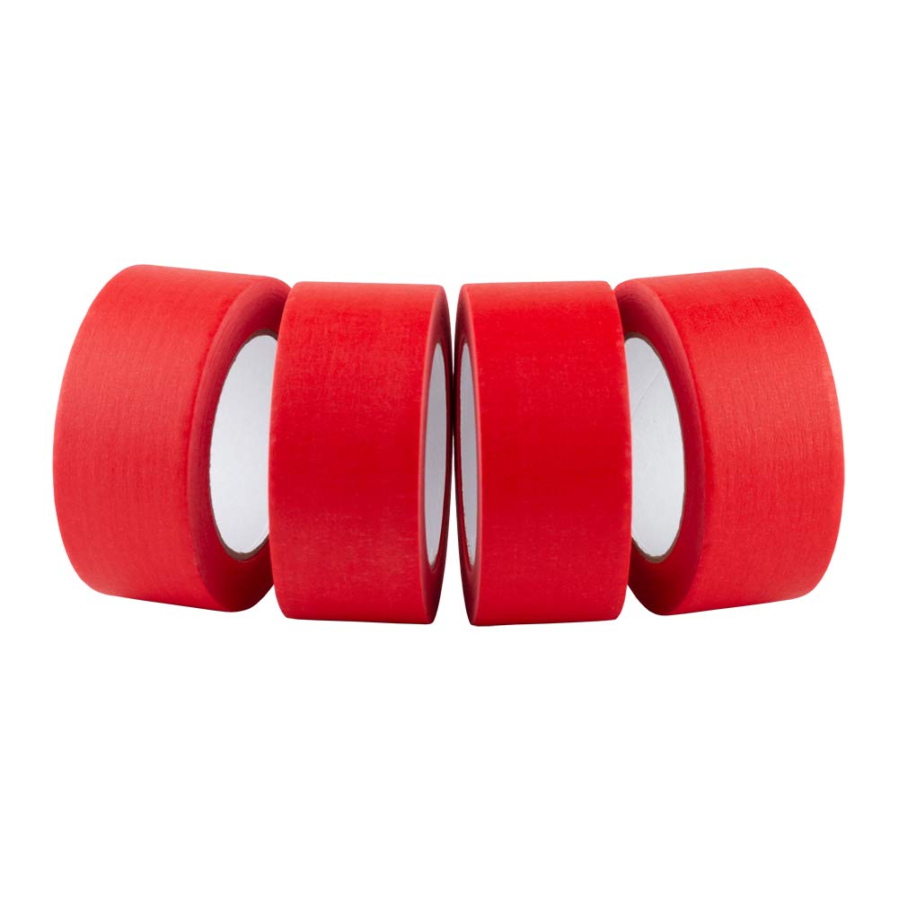 Lichamp 4 Pack Red Painters Tape 2 inch Wide, Medium Adhesive Red Masking Tape Bulk Multi Pack, 2 inch x 55 Yards x 4 Rolls (220 Total Yards)