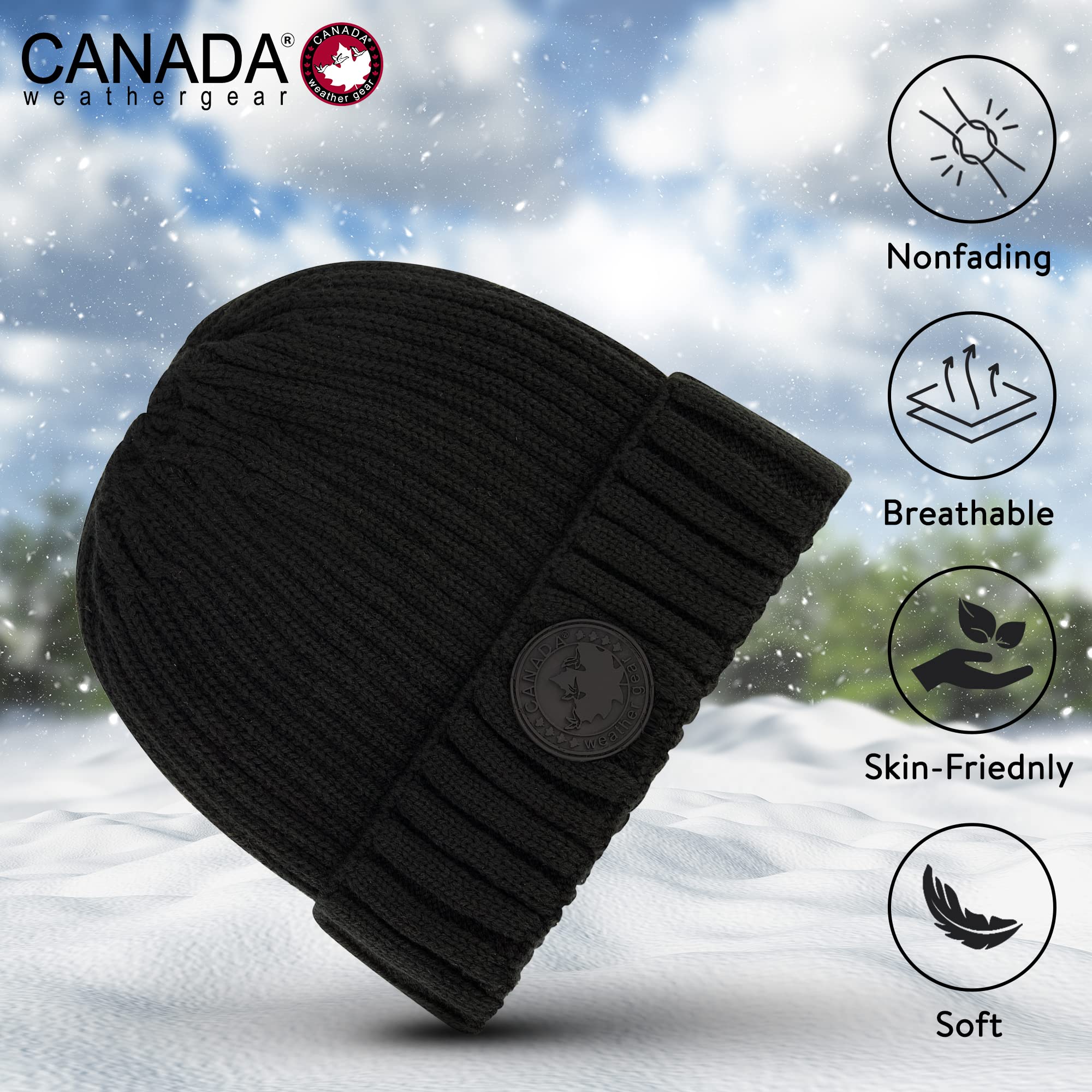 CANADA WEATHER GEAR Knitted Hat for Women - Cozy Winter Hat - Single Cuffed Beanie Hat, Black, One Size