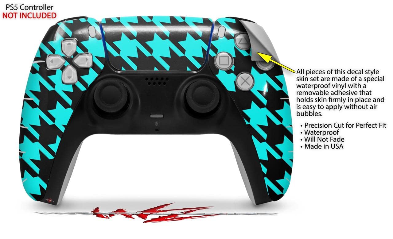 WraptorSkinz Skin Wrap compatible with Sony PS5 DualSense Controller Houndstooth Neon Teal on Black (CONTROLLER NOT INCLUDED)