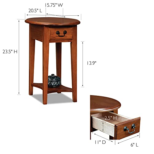 Leick Home 9042-MED One Drawer Oval Side Table with Shelf, Medium Oak