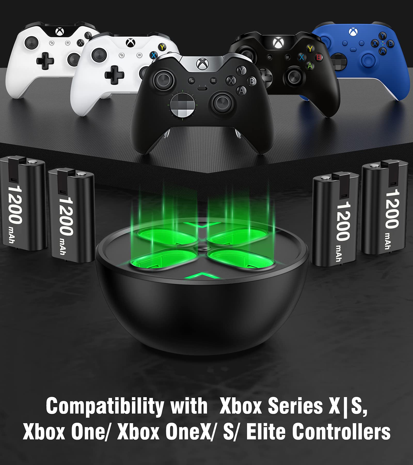 CYROCOOL Charger for Xbox One Controller Battery Pack, with 4 x 1200mAh Rechargeable Xbox Series X Battery Charger Charging Kit for Xbox Series S/X, Xbox One X/S/Elite Controllers