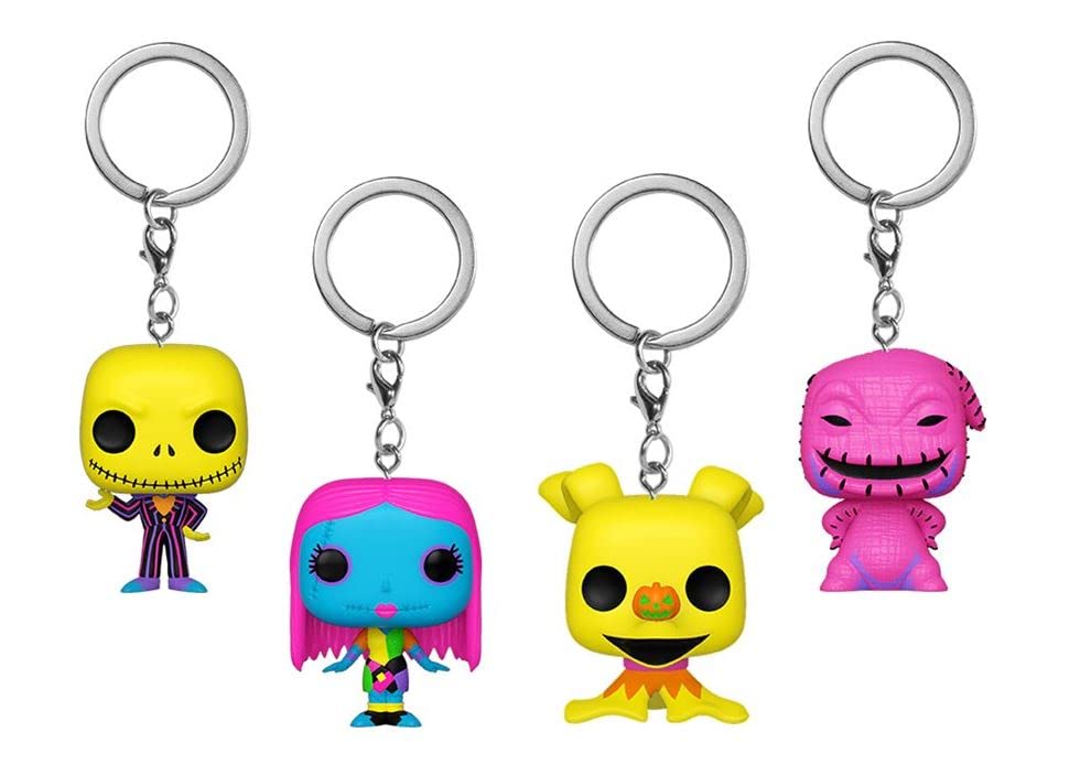 Funko Pop! Keychain: The Nightmare Before Christmas Blacklight 4pk (Jack/Oogie/Sally/Zero) - Plastic Vinyl