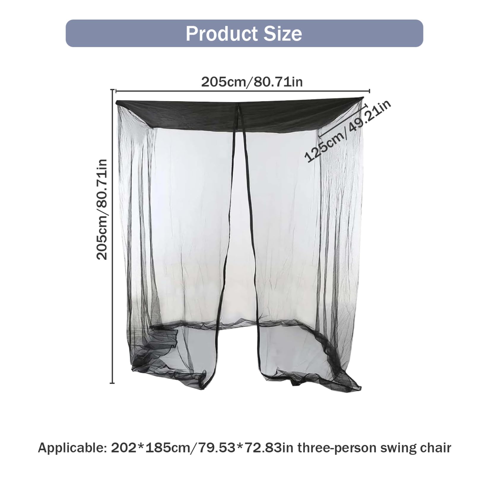 Garden Netting Patio Net for 3 Person Swing Chair, Waterproof Top Cloth Mesh Netting with Zipper,Breathable Roof Tent, Rectangle Outdoor Screen Tent