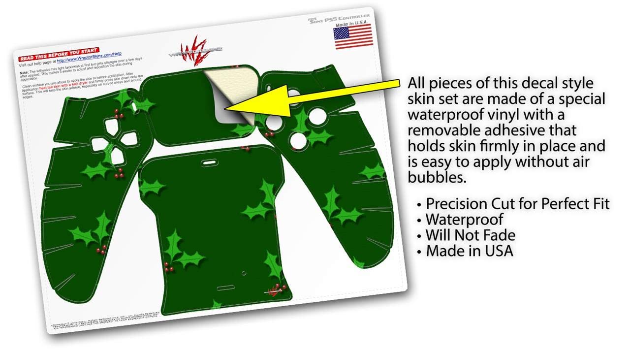 WraptorSkinz Skin Wrap compatible with Sony PS5 DualSense Controller Christmas Holly Leaves on Green (CONTROLLER NOT INCLUDED)