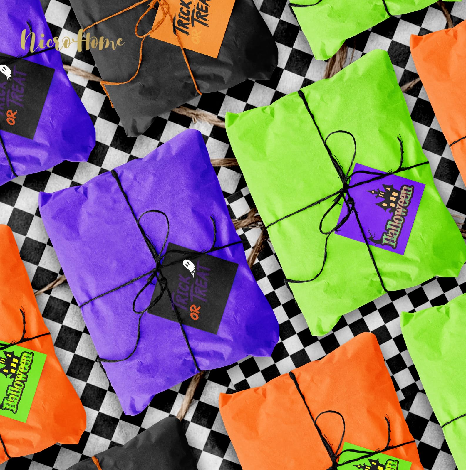NICROHOME 24 Sheets Halloween Wrapping Paper in 4 Colors, 20 x 28Inch Dark Tissue Paper for Gift Bags, Box Wrapping, Wrapped Small Gifts, DIY Craft