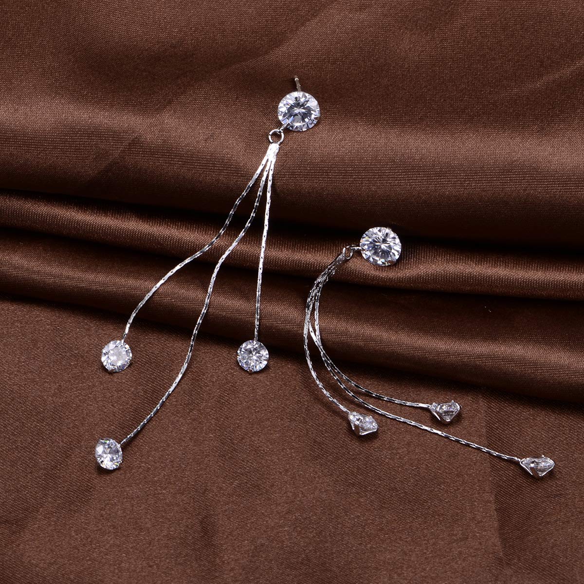CZ Linear Earrings for Women Super Long Shoulder Earrings Sterling Silver Thread Earrings Crystal Cubic Zirconia Rhinestone Tassel Drops Bridal Chain Earring for Wedding Bride Bridesmaids Party