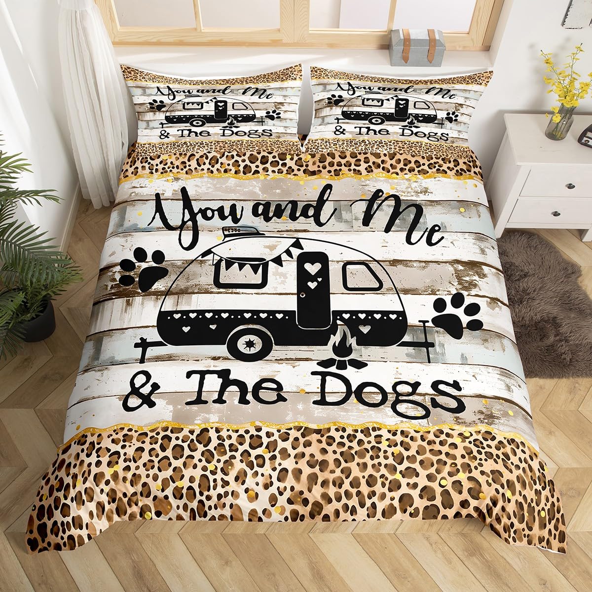 Leopard Marble Camper Comforter Cover RV Camping Bedding Set Camper Accessories for Travel Trailers Duvet Cover Farmhouse Trailers Camper Bedspread Cover Vintage Queen Size (No Comforter)