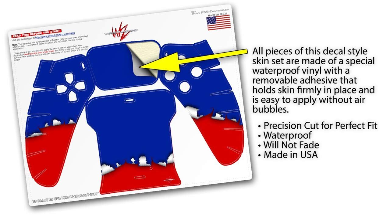 WraptorSkinz Skin Wrap compatible with Sony PS5 DualSense Controller Ripped Colors Blue Red (CONTROLLER NOT INCLUDED)