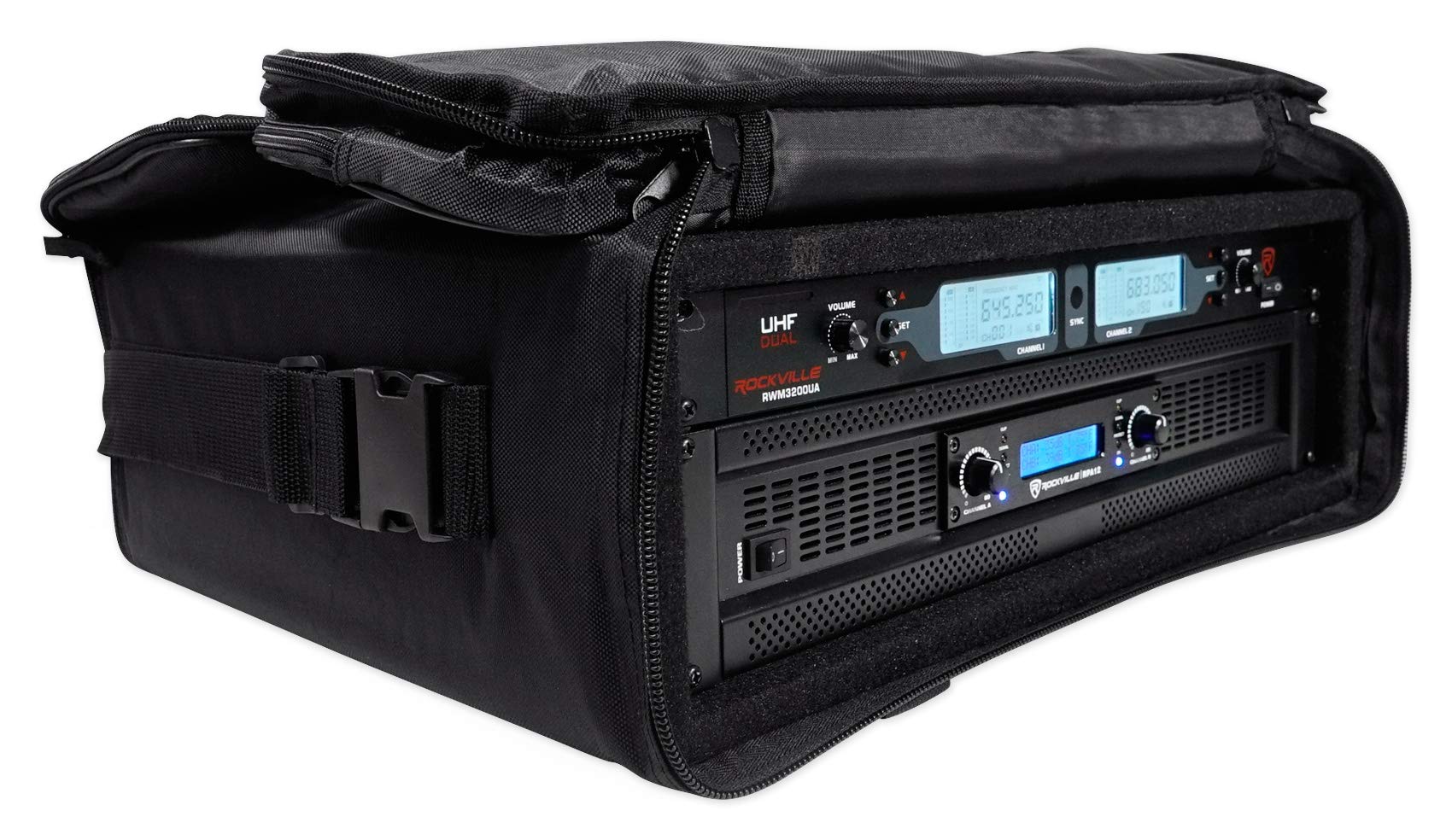 Rockville 3U Rack Bag Double-Sided Case with 16" Depth + Shoulder Strap (RRB35) Black