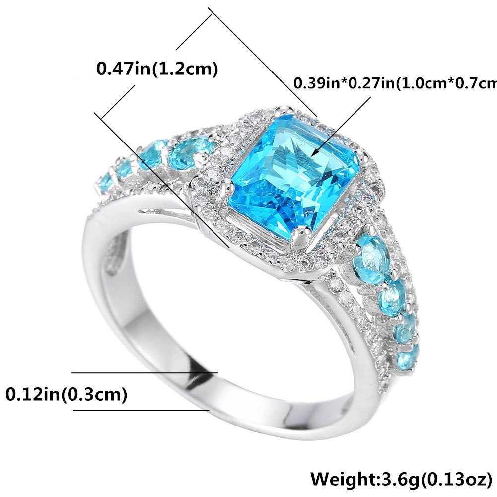 Czjewelry White Gold Plated Sky Blue Princess Cut Cz Stone Engagement Ring | Wedding Bands for Women