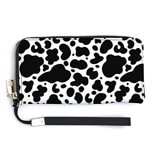 FunnyStar Cow Print Pattern Women's Long RFID Hand Wallet Wristlet Clutch Purse PU Leather Handbag with Wrist Strap
