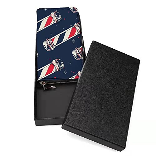 FunnyStar Vintage Barber Pole Flag Women's Long RFID Hand Wallet Wristlet Clutch Purse PU Leather Handbag with Wrist Strap