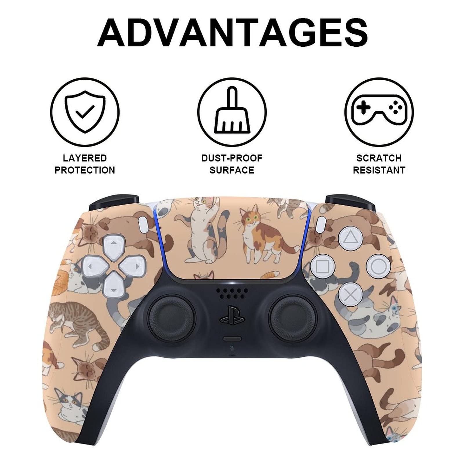 Funny Different Cats Full Protective Skin Cover Design Wrap Decal Sticker Compatible with PS5 Digital Edition Console and Controller