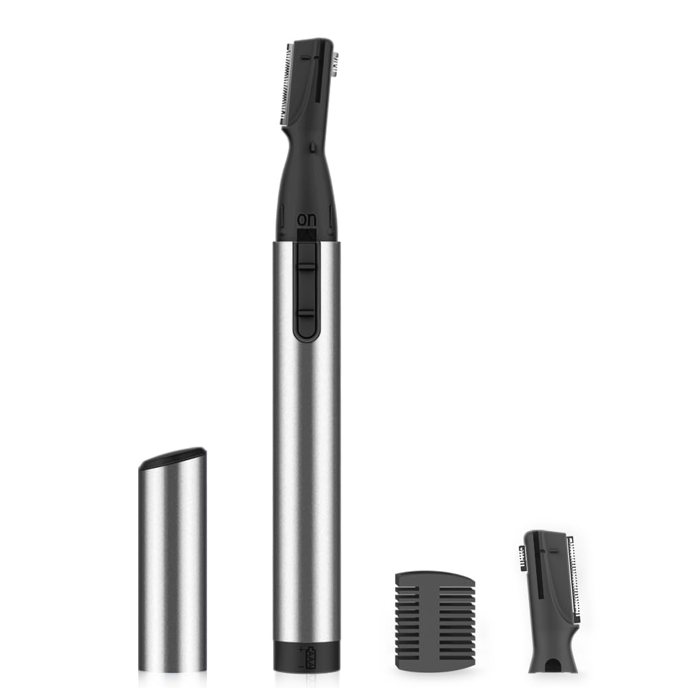 Funstant Upgraded Eyebrow Trimmer, Precision Facial Hair Trimmer for Men, Battery-Operated Electric Eyebrow Razor with Comb for Peach-Fuzz, No Pulling Sensation Painless