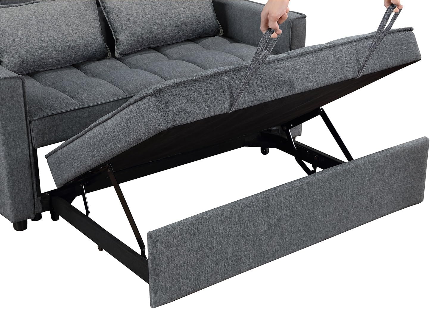 lagohezur 3-in-1 Convertible Loveseat Sofa Bed with Pull Out Bed and Storage Sectional Counch for Living Room, Apartment, Bedroom, Office, Grey