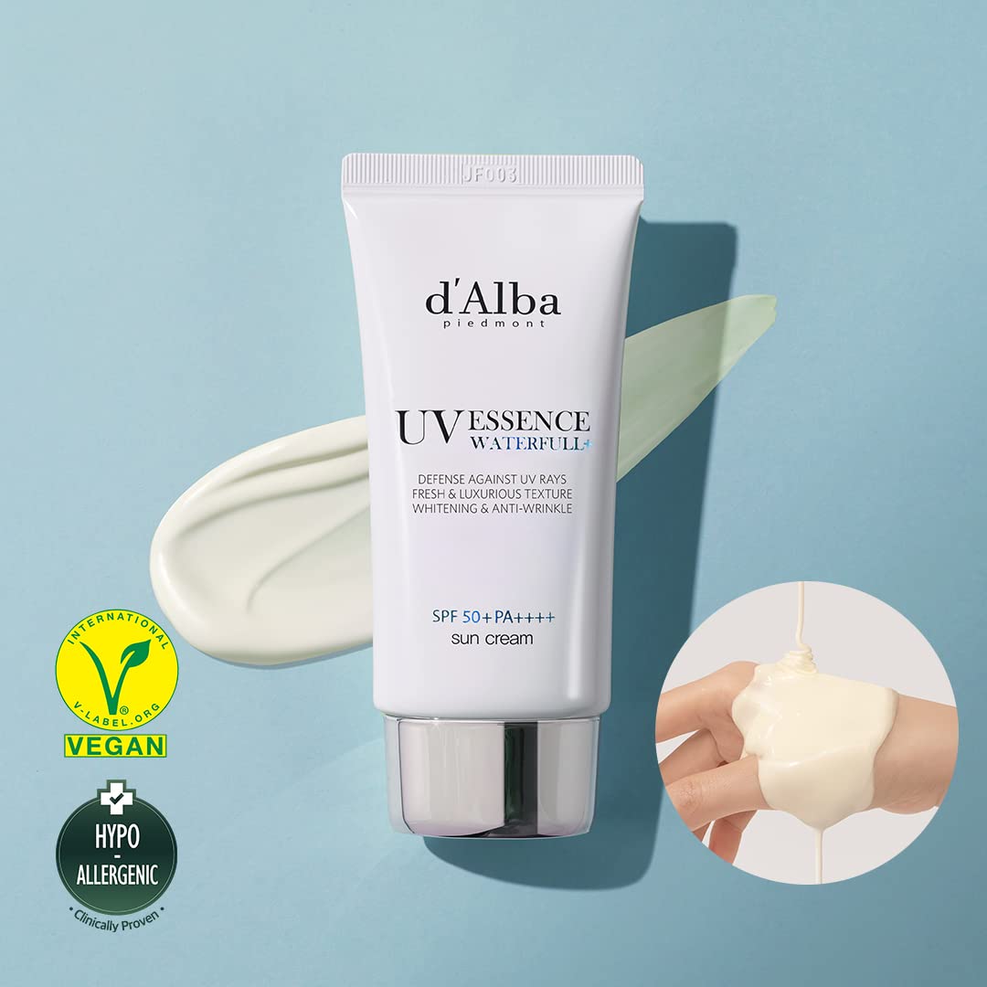 d'Alba Italian White Truffle Waterfull Essence Sunscreen, Vegan Skincare, Lightweight Sunscreen with SPF 50+ PA++++, Glowy, Safe for all Skin Types
