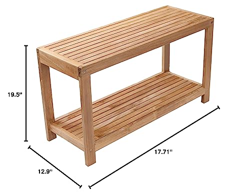 NORDIC STYLE TEAK Wood Shower Stool and Spa Bench with Shelf, Teak Shower Bench for Indoor and Outdoor Use, Teak Storage Bench, Teakwood Shower Bench, Natural Teak Finish, 35"