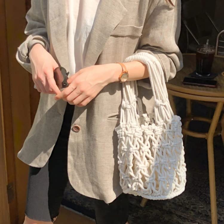 FZZDP Bag Thick Cotton Woven Bag Portable Cotton net Bag Casual Handbag Beach Bag (Color : D, Size : 36 * 15cm)
