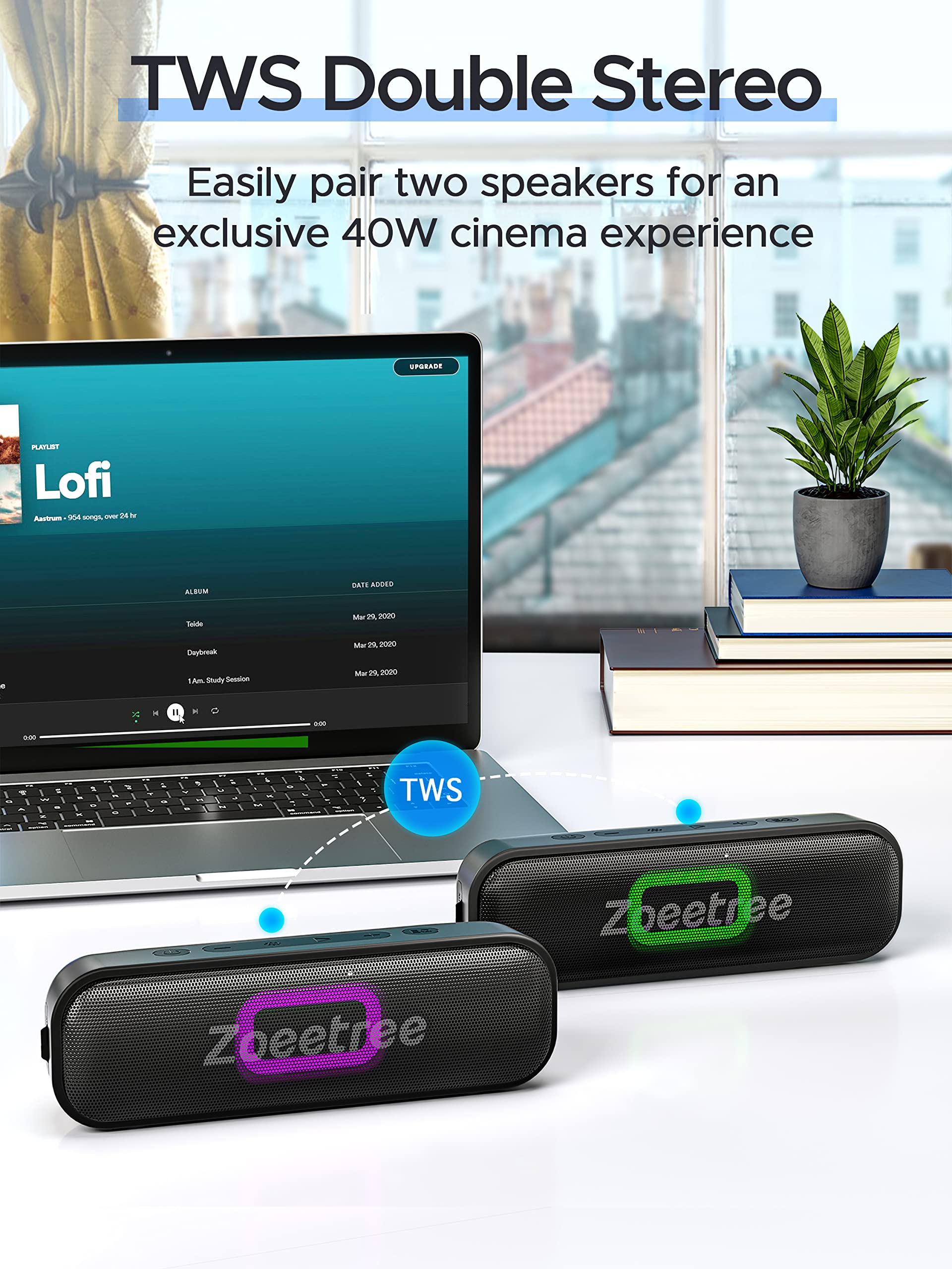 Maoifaec 20W Wireless Bluetooth Speaker, Portable Bluetooth Speaker 5.0 with 24H Playtime, Multi-Color LED Lights, IPX7 Waterproof Bluetooth Speaker for Party, Shower, Outdoor, Travel