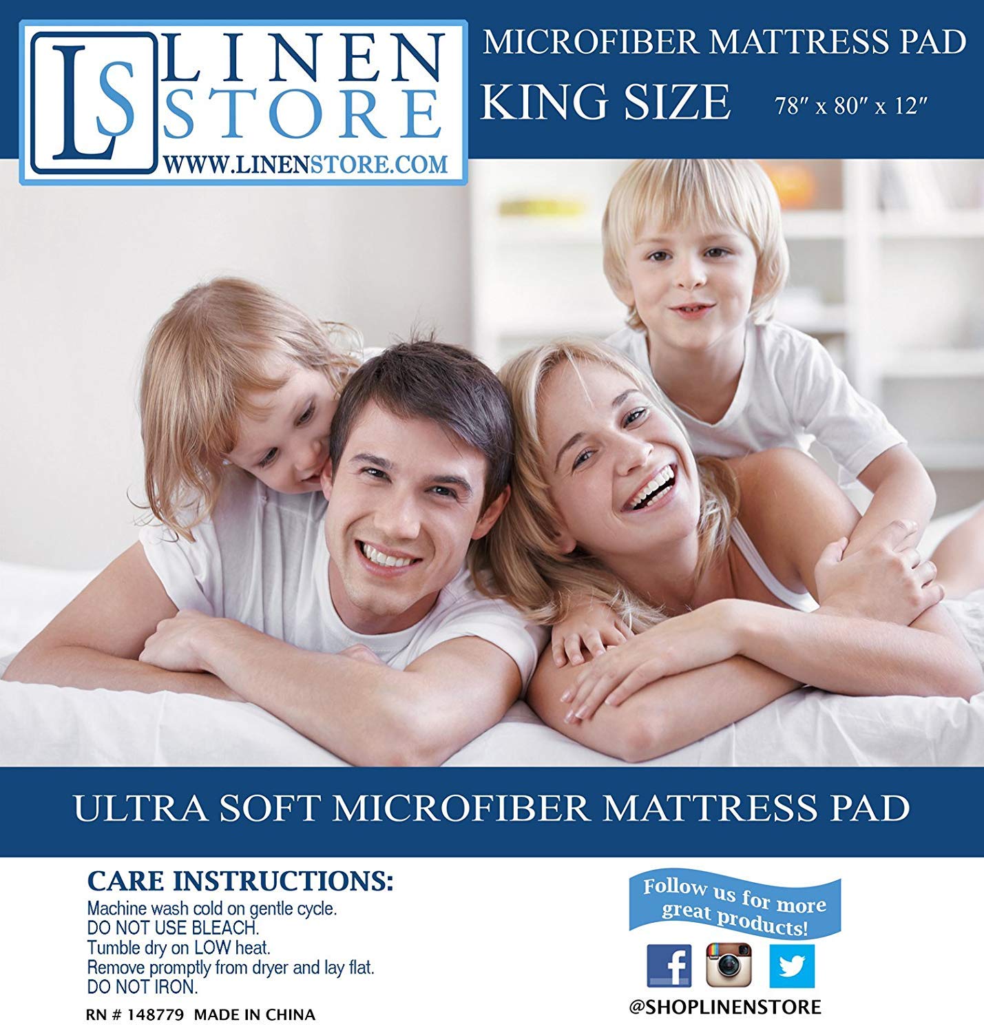 Linen Store Ultra Soft Hypoallergenic Microfiber Mattress Topper Cover Pad, Diamond Quilted Design, King - 78"x80"x12"