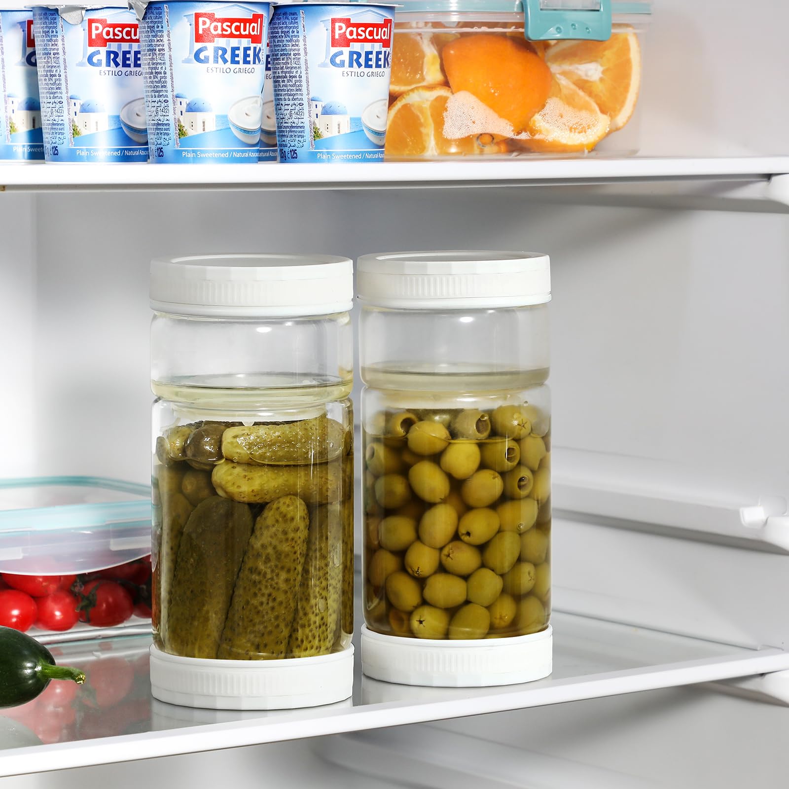 LANDNEOO 1 Pack 36oz Glass Pickle Jar with Strainer Flip, Airtight Olive or Kimchi Hourglass Container, Pickle Flip Holder Separate Food from Pickle Juice,White