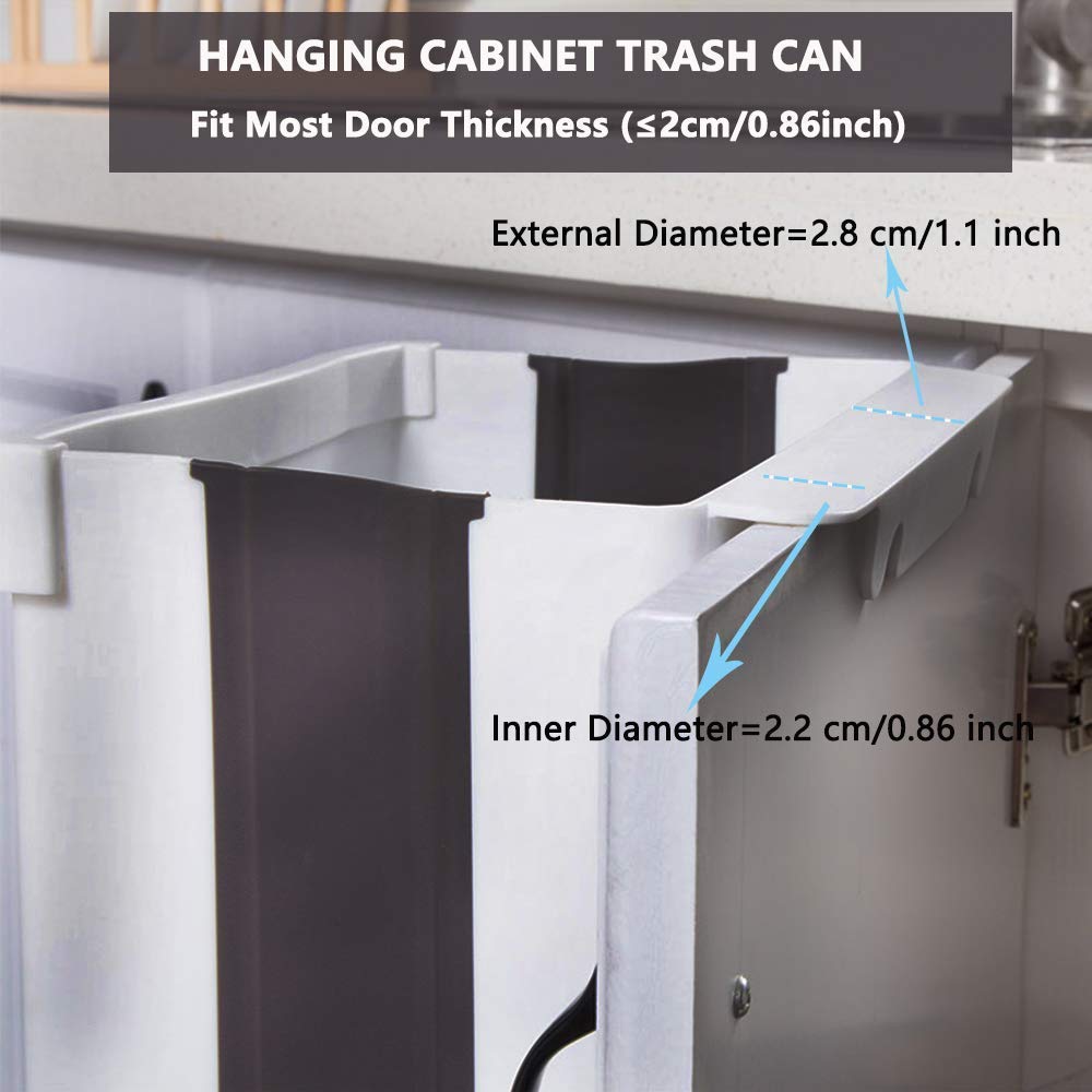 LINKINTEREST Hanging Trash Can,Silicone Folding Waste Bins Kitchen Foldable Trash Can Collapsible Small Garbage Can Compact Portable Waste Bin for Home Kitchen Room Cabinet Door Drawer - 6L