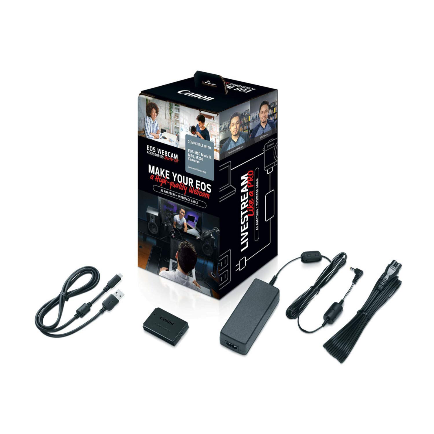 Canon EOS Webcam Accessories Starter Kit (for Select EOS M Cameras), for High-Performance Streaming, Working, Teaching, and Content Creation, Compatible with PC or Laptop, USB Cable IFC-600PCU