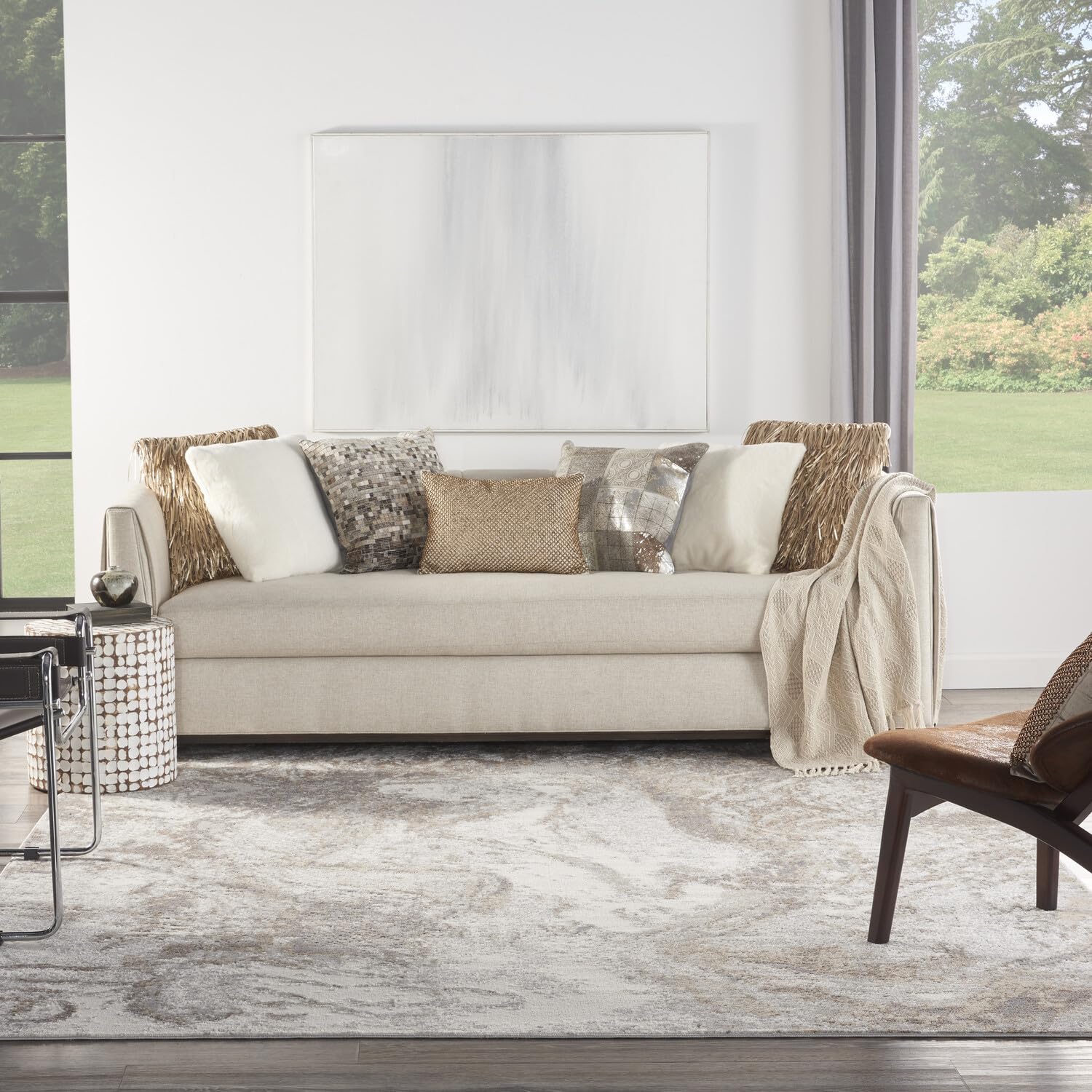 Nourison Elation Abstract Ivory Grey 9' x 12' Area -rug, Easy -cleaning, Non Shedding, Bed Room, Living Room, Dining Room, Kitchen (9x12)