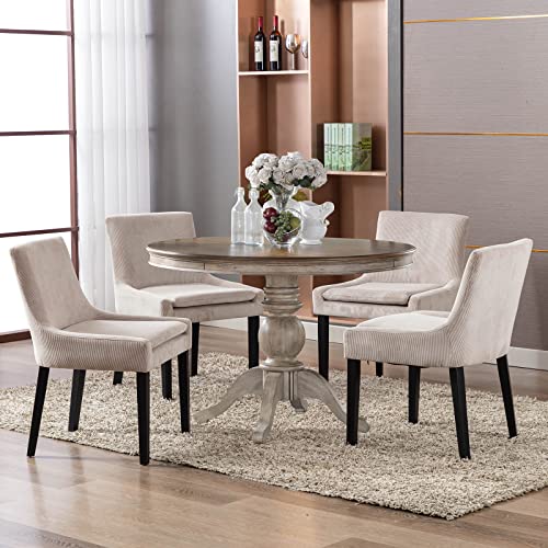 COLAMY Modern Dining Chairs Set of 6, Upholstered Corduroy Accent Side Leisure Chairs with Mid Back and Wood Legs for Living Room/Dining Room-Beige