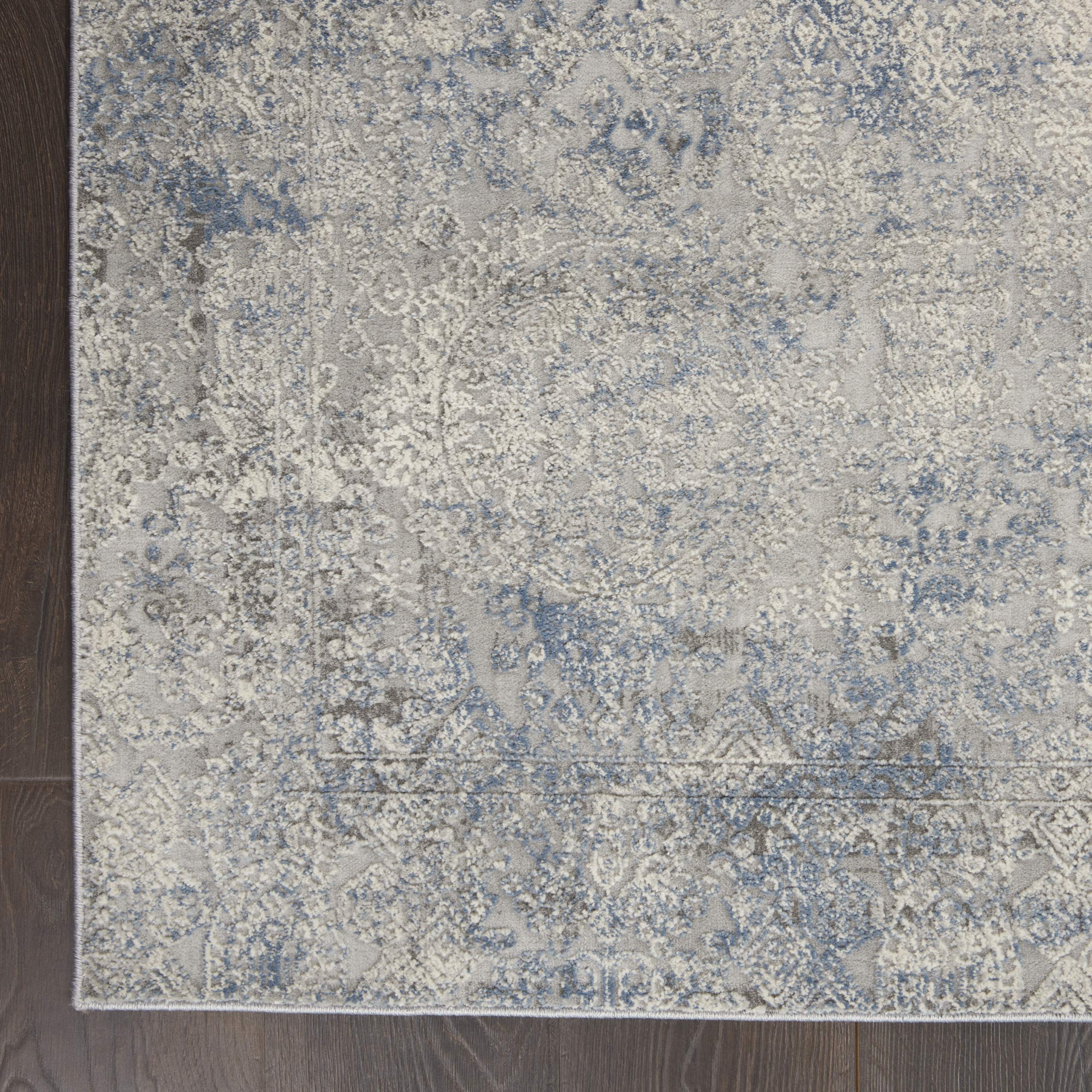 Nourison Rustic Textures Transitional Abstract Ivory/Grey/Blue 5'3" x 7'3" Area -Rug, Easy -Cleaning, Non Shedding, Bed Room, Living Room, Dining Room, Kitchen(5' x 7')