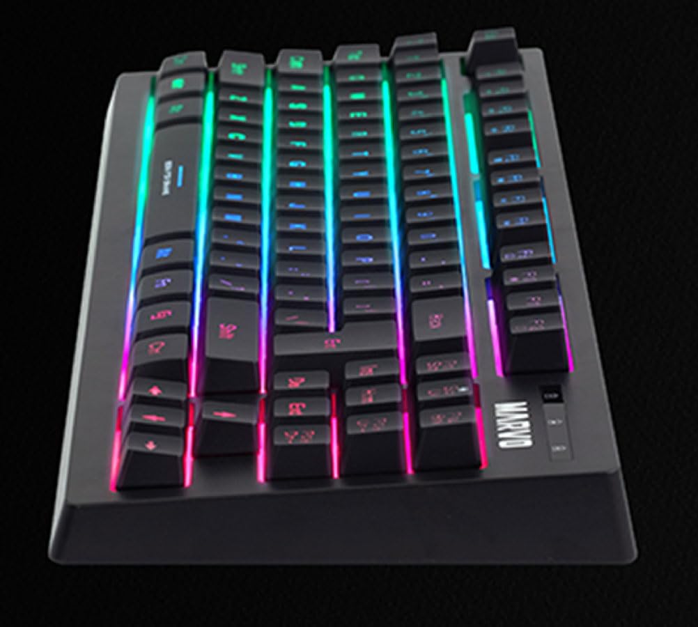 Marvo K607 Wired 87 Key, 3-Color LED Backlight, Full Anti Ghosting, Compact Design TKL Layout Membrane Gaming Keyboard_Black