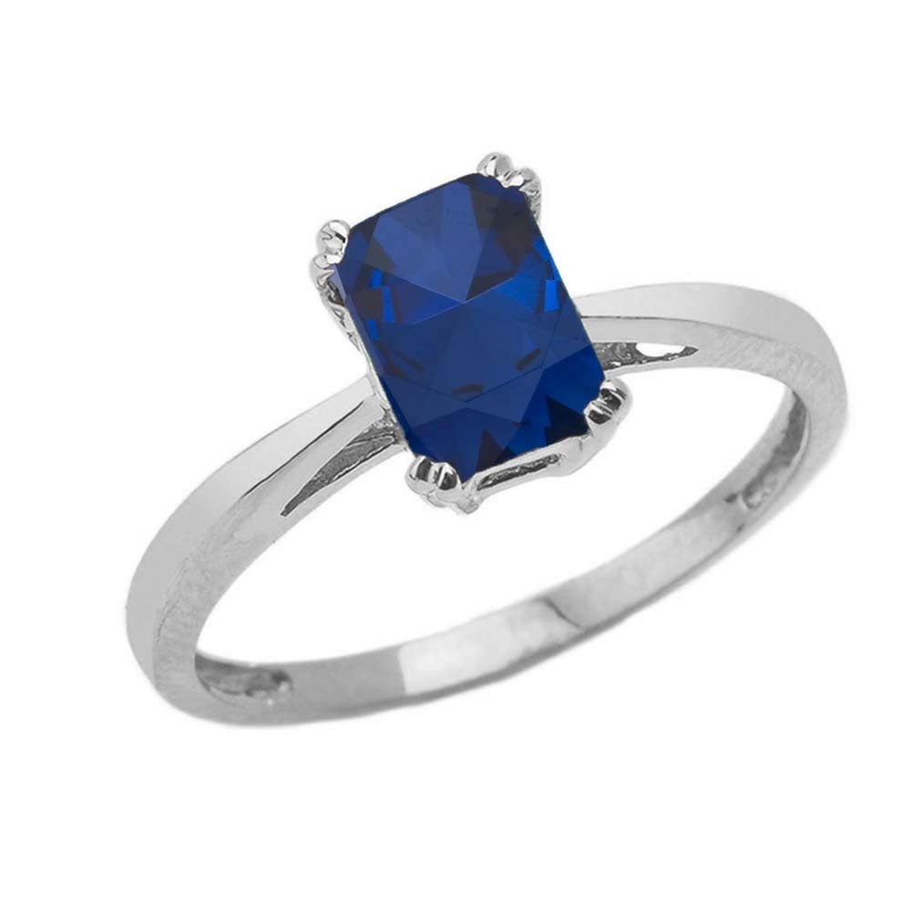 Dainty and Elegant Gold Rings Fine Sterling Silver 1 ct Emerald Cut September Birthstone Statement Ring (Size 9)