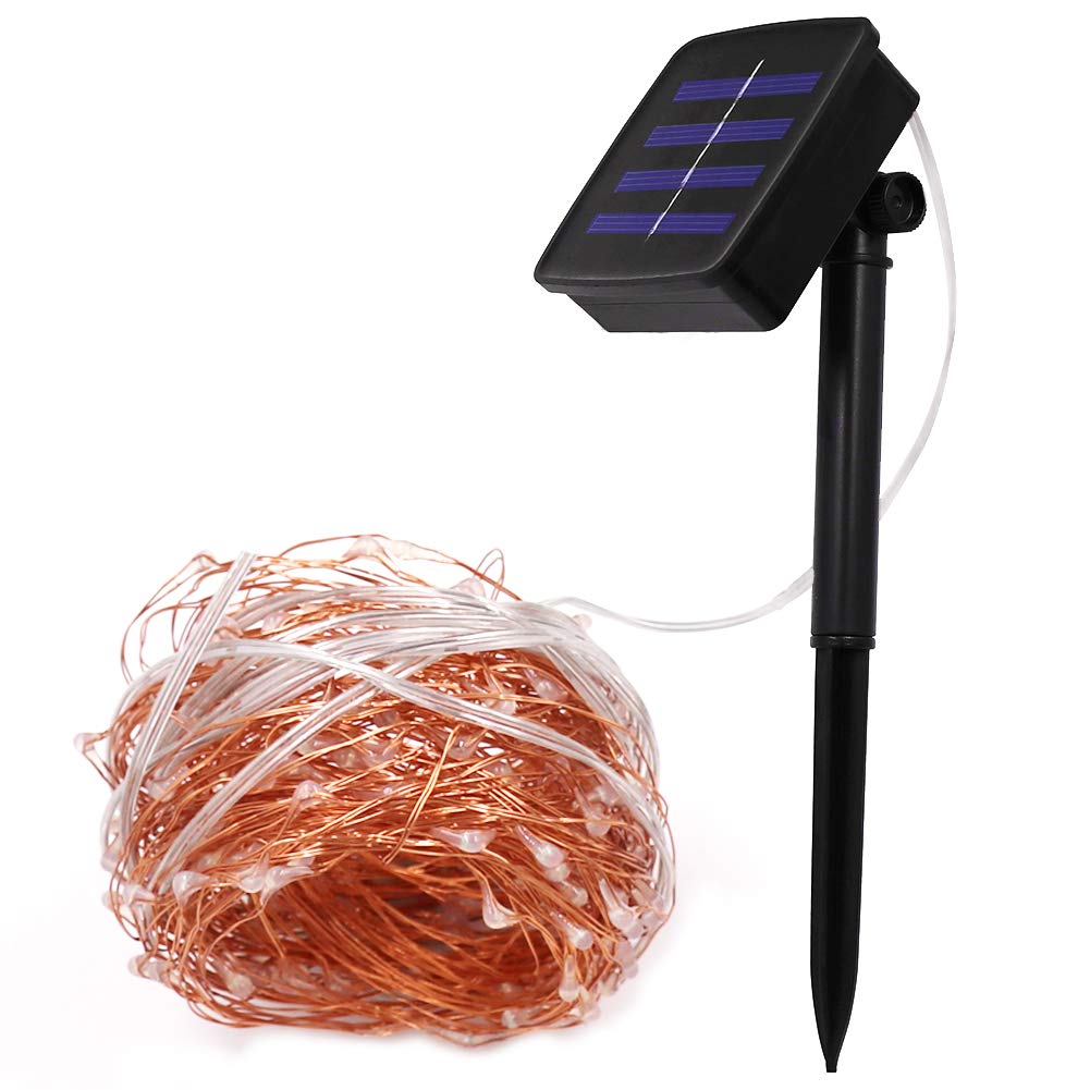 XUNATA Solar String Lights, 66Ft 200 LED 8 Modes Copper Wire Indoor Outdoor Starry String Lights, Waterproof Solar Decoration Lights for Gardens, Homes, Parties (White)