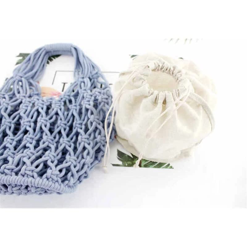 FZZDP Bag Thick Cotton Woven Bag Portable Cotton net Bag Casual Handbag Beach Bag (Color : D, Size : 36 * 15cm)