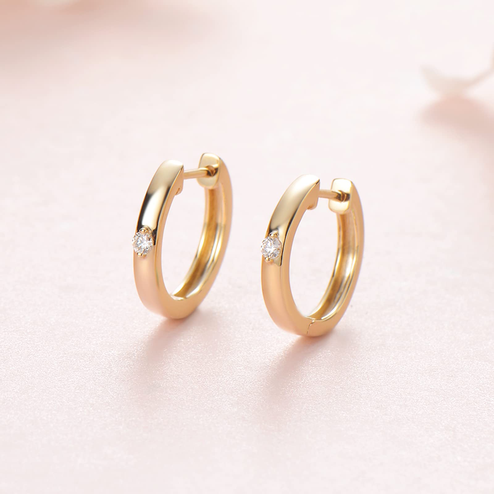 Carleen 14k Solid Real Gold 0.10cttw Diamond Small Tiny Mini Huggie Cartilage Hoop Earrings Women, 14mm (White Gold)