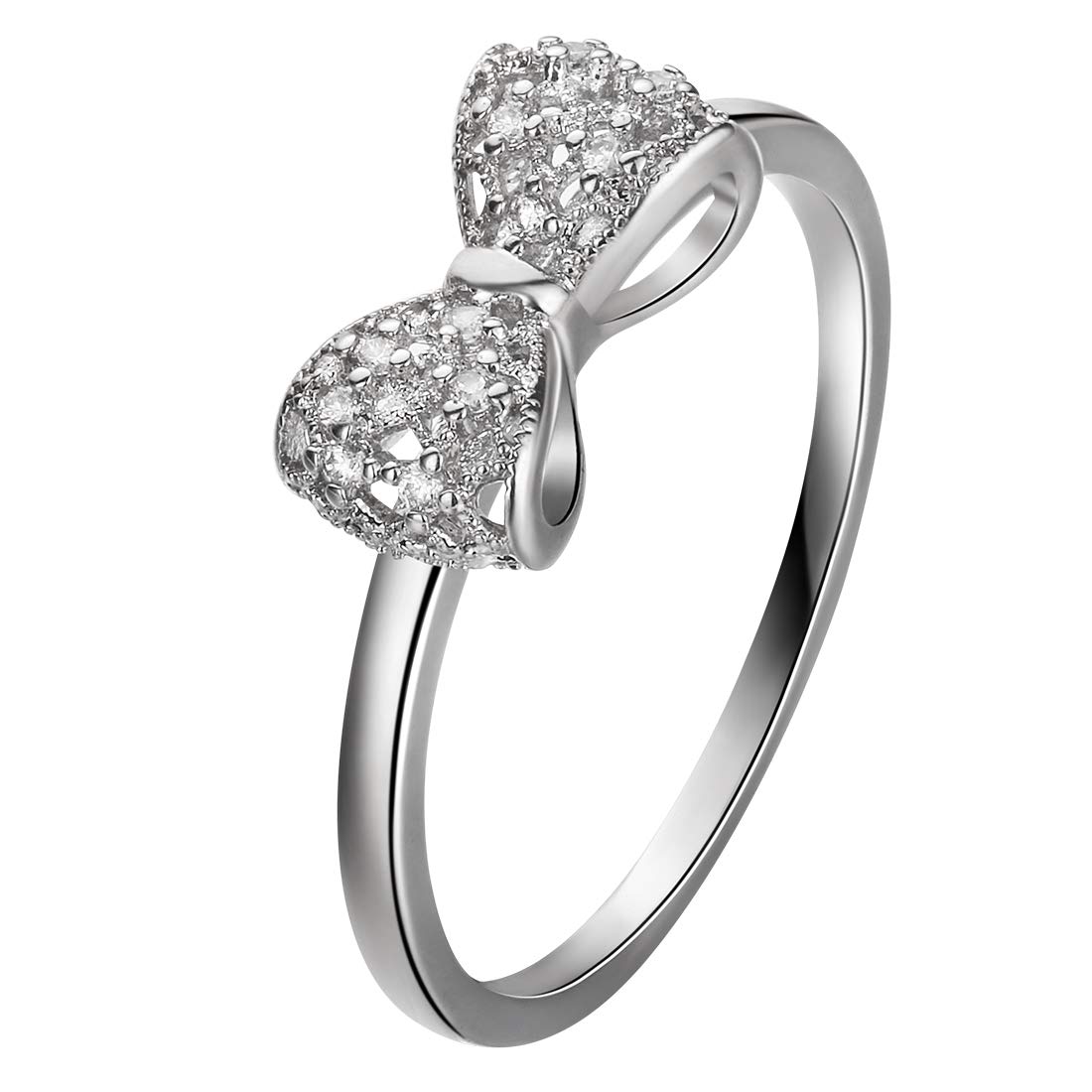 Carleen 925 Sterling Silver AAA CZ Cubic Zirconia Bowknot Ring for Women Size 8