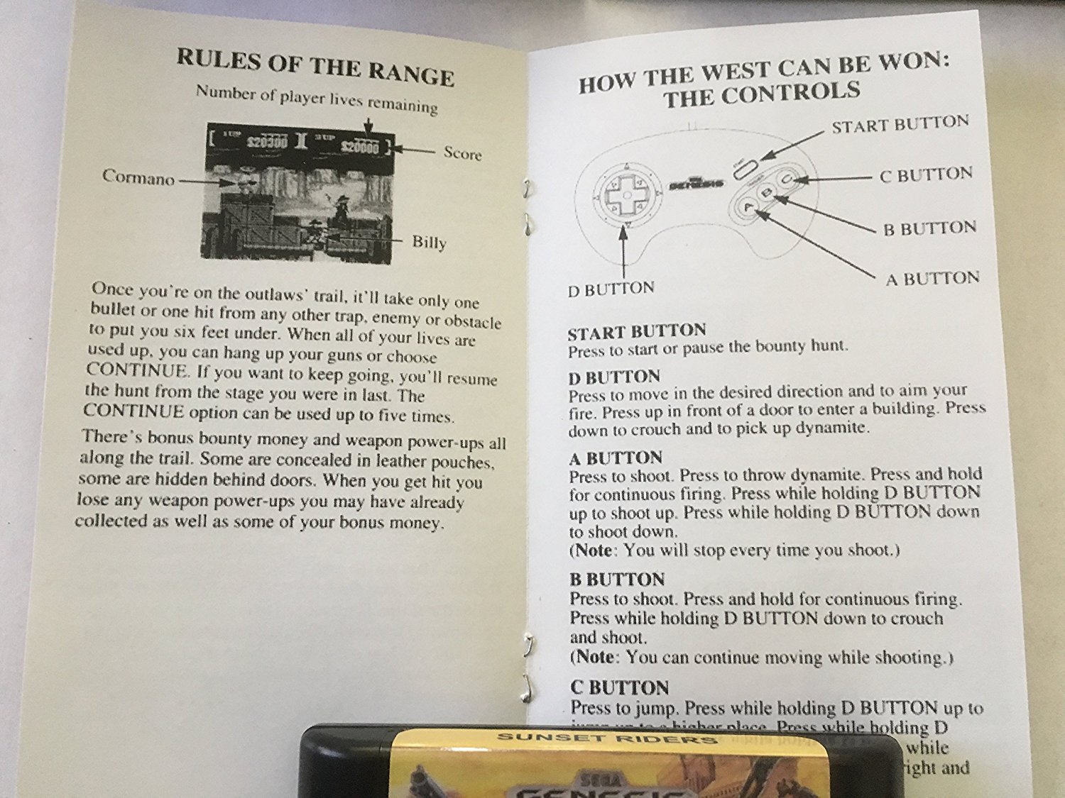 Sunset Riders (Sega Genesis / Megadrive) - Reproduction Cartridge with Clamshell Case and Manual