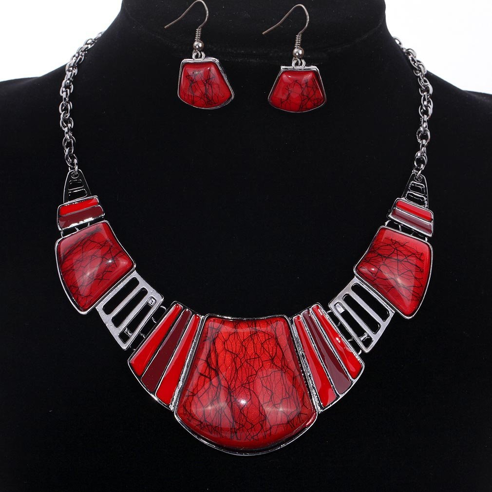 YAZILIND Vintage Ethnic Tibetan Sliver Turquoise Bib Collar Earrings Necklace Jewelry Set Women Gift
