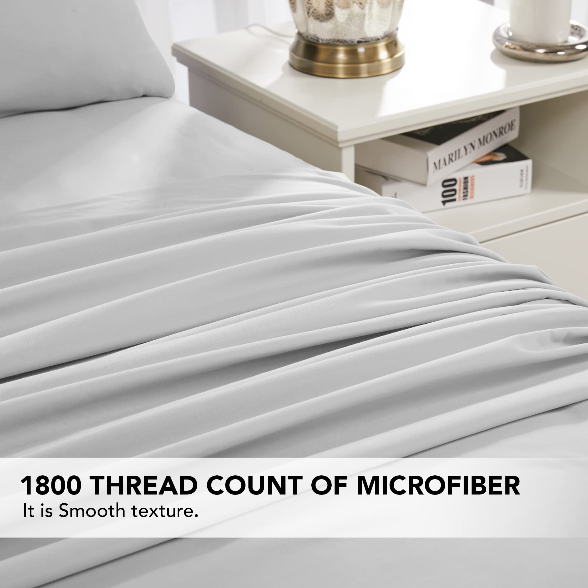 Deconovo Bed Sheets California King Sheet Sets Light Grey Cal King Microfiber 16" Deep Pocket 1800 Thread Count Luxury Comfort Bedding Silky Soft Touch 4 Pieces Pillowcases Flat Sheet & Fitted Sheet